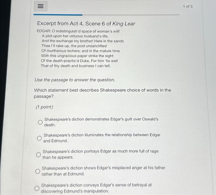 Excerpt from Act 4, Scene 6 of King Lear EDGAR: O | Chegg.com