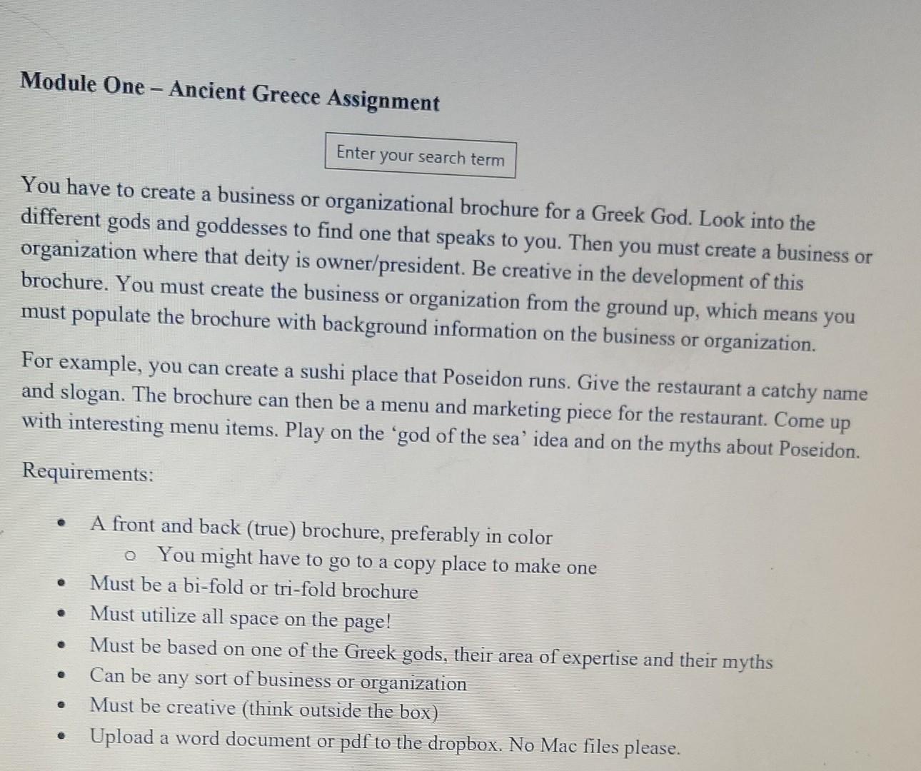 Module One - Ancient Greece Assignment Enter your | Chegg.com