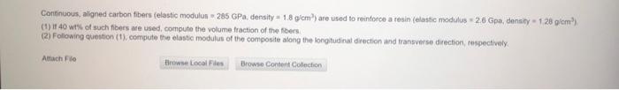 Solved Continuous, aligned carbon fibers (elastic modulus * | Chegg.com