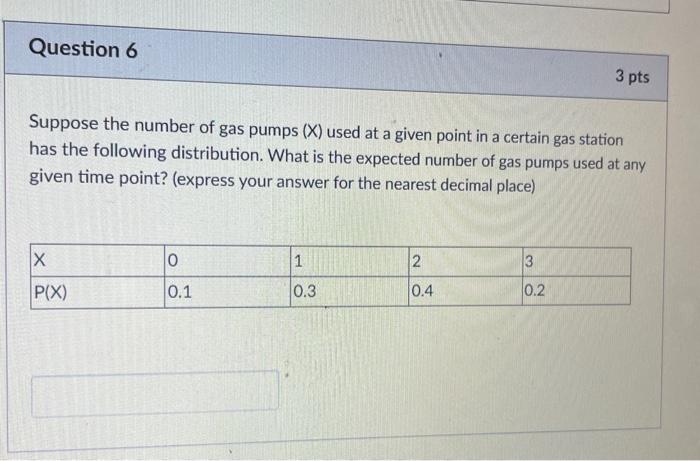 Solved Suppose the number of gas pumps (X) used at a given | Chegg.com