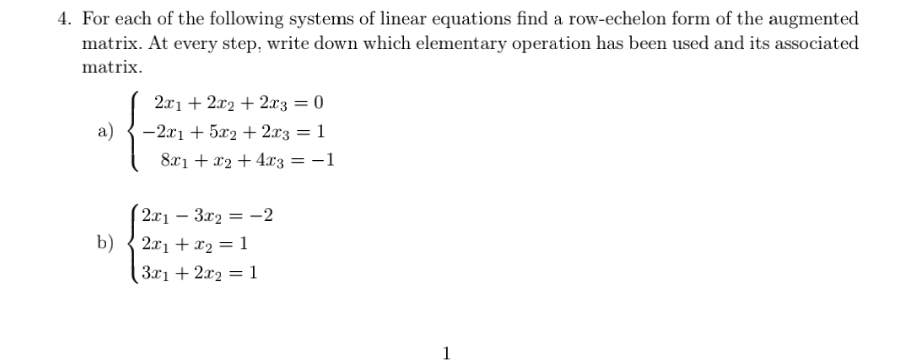 For each of the following systems of linear equations | Chegg.com