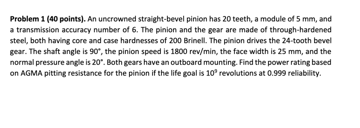 Solved Problem 1 ( 40 ﻿points). ﻿An uncrowned straight-bevel | Chegg.com
