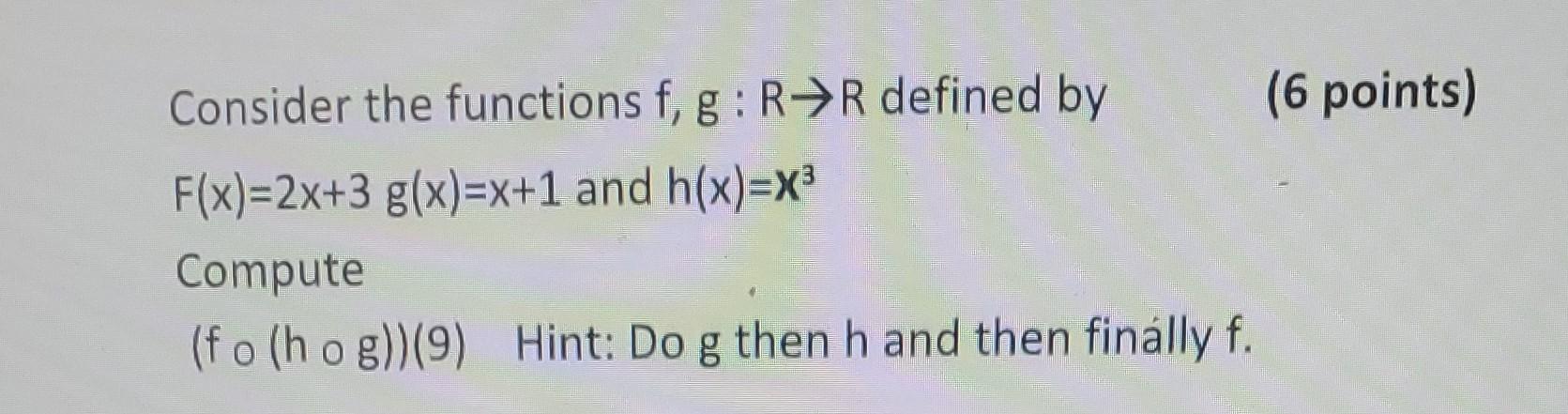 Solved Consider the functions f,g:R→R defined by (6 points) | Chegg.com