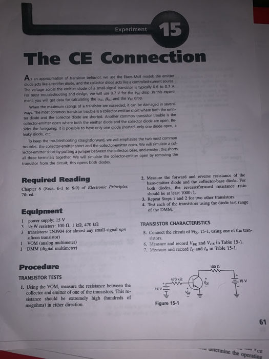 Solved Experiment 15 The CE Connection As an approximation | Chegg.com