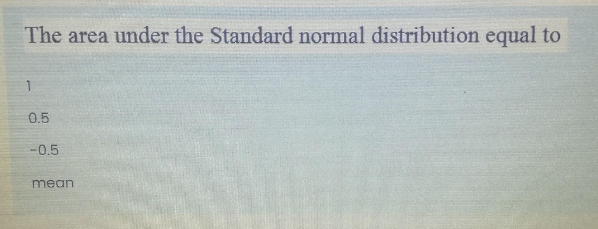 Solved The area under the Standard normal distribution equal | Chegg.com