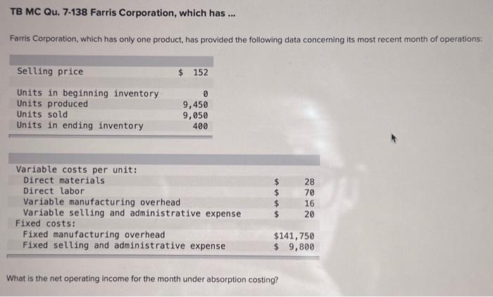 Solved TB MC Qu. 7-138 Farris Corporation, which has ... | Chegg.com Solved TB MC Qu. 7-138 Farris Corporation, which has ... | Chegg.com