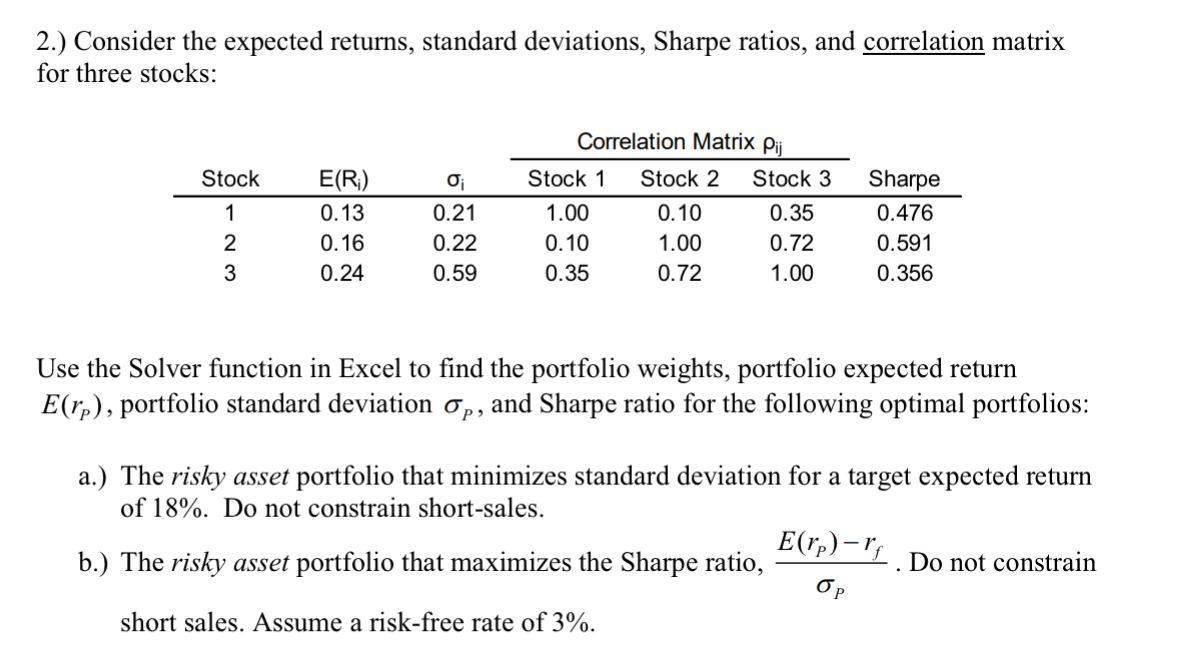 Solved 2.) ﻿Consider the expected returns, standard | Chegg.com