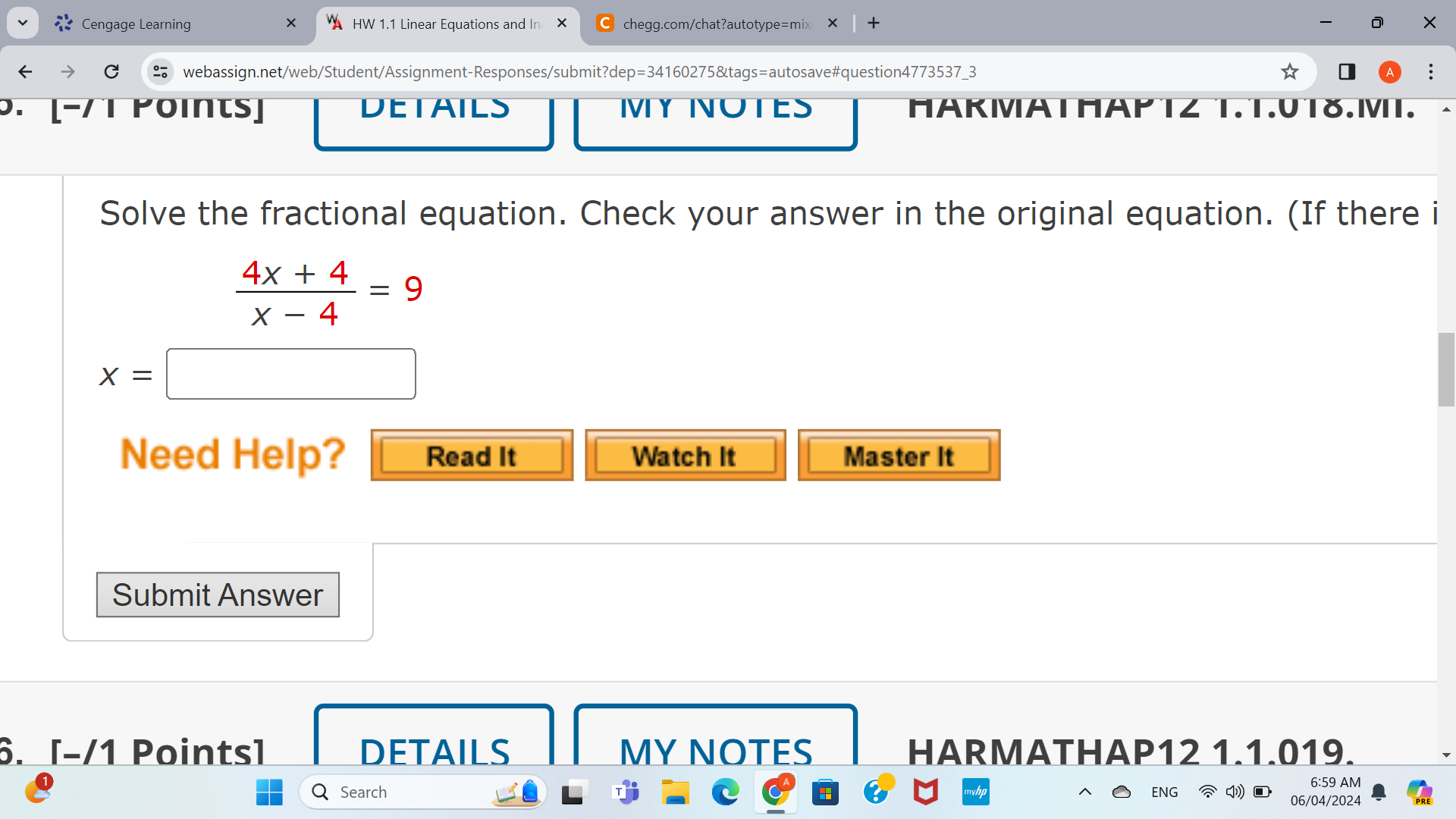 Solved Solve the fractional equation. Check your answer in | Chegg.com