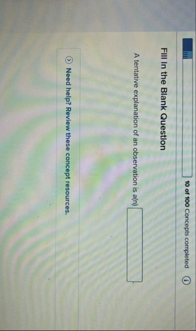 Solved 10 ﻿of 100 ﻿Concepts completedFIII In the Blank | Chegg.com