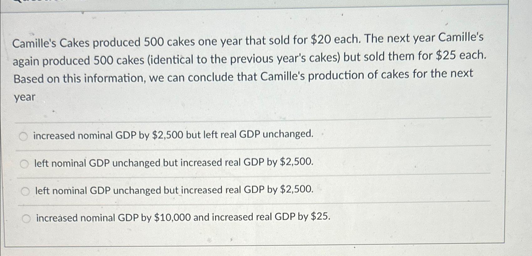 Solved Camille's Cakes produced 500 ﻿cakes one year that | Chegg.com