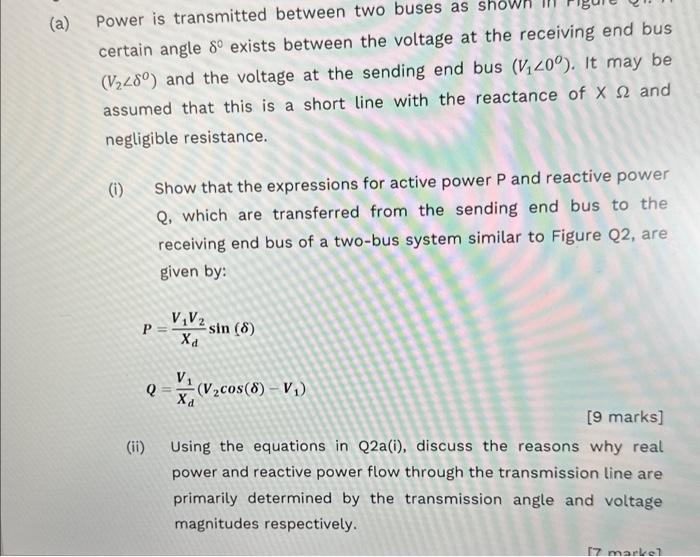 Solved a) Power is transmitted between two buses as shown | Chegg.com