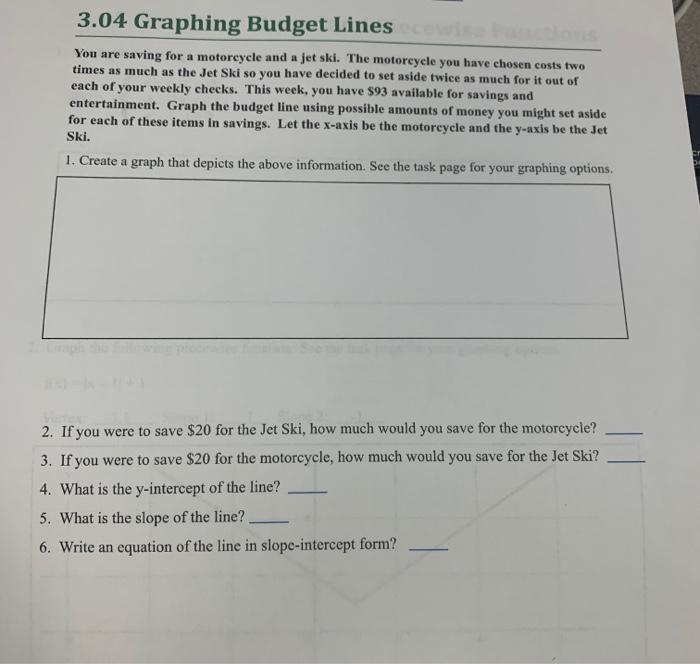Solved 3.04 Graphing Budget Lines You are saving for a | Chegg.com