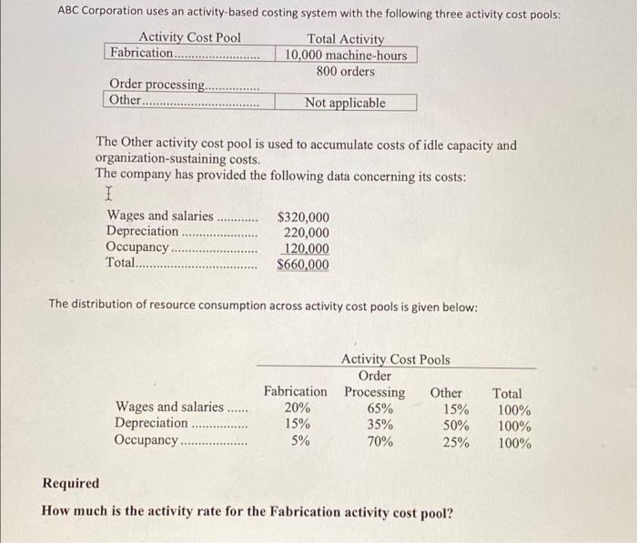 Solved ABC Corporation uses an activity-based costing system | Chegg.com