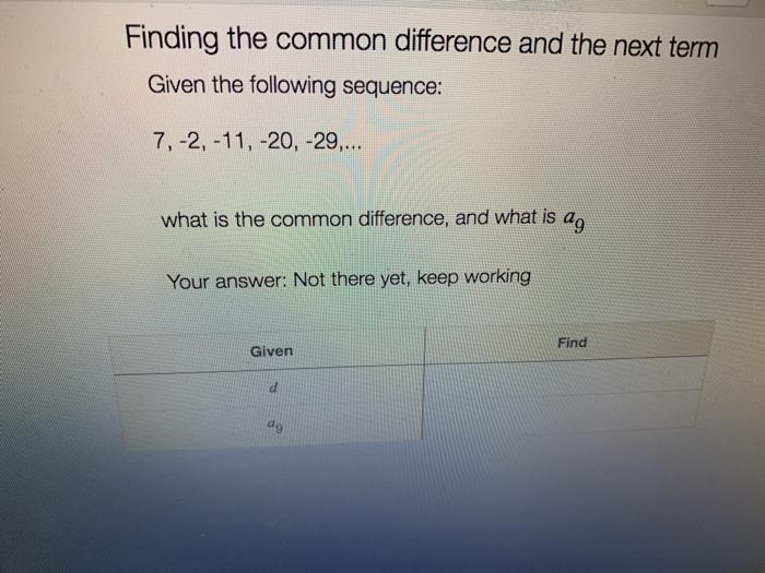 Solved Finding the common difference and the next term Given | Chegg.com
