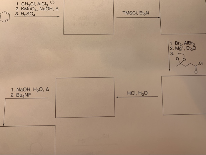 Solved 1. CHCI, AICI 2. KMnO4, NaOH, A 3. H2SO4 TMSCI, Et N | Chegg.com