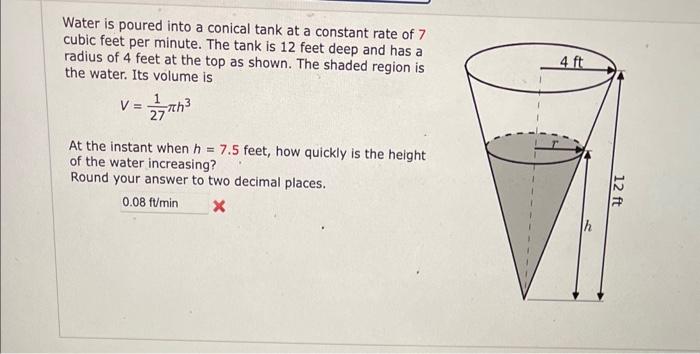 Solved Water is poured into a conical tank at a constant | Chegg.com