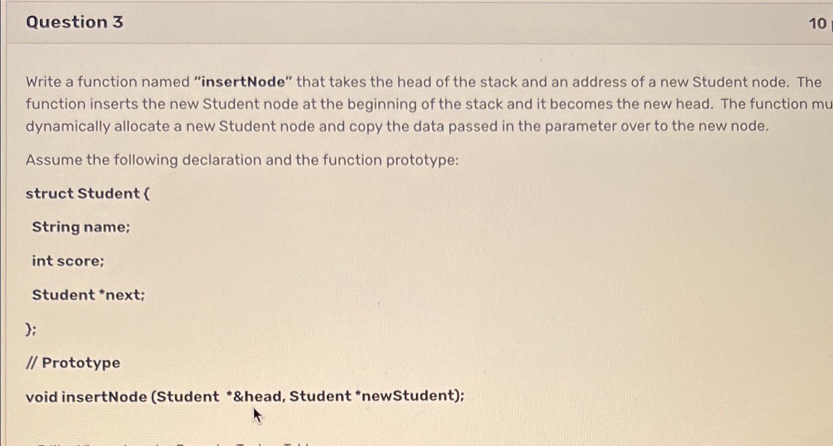Solved Question 310Write a function named "insertNode" that | Chegg.com