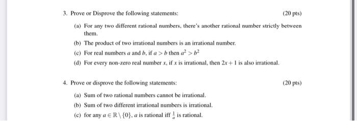 Solved 3. Prove or Disprove the following statements: (20 | Chegg.com