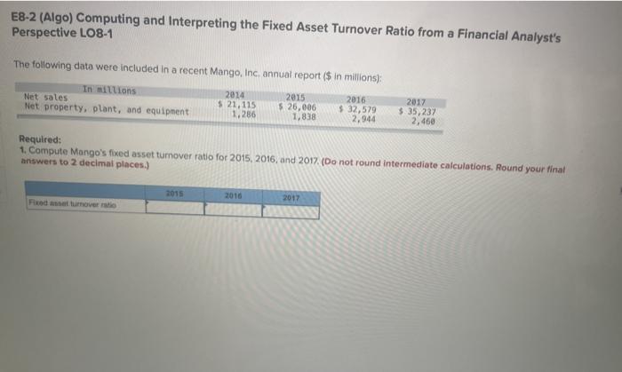 Solved E8-2 (Algo) Computing and Interpreting the Fixed | Chegg.com