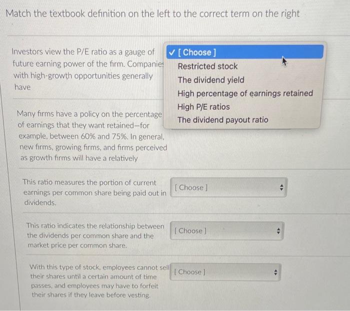 Solved Match the textbook definition on the left to the | Chegg.com
