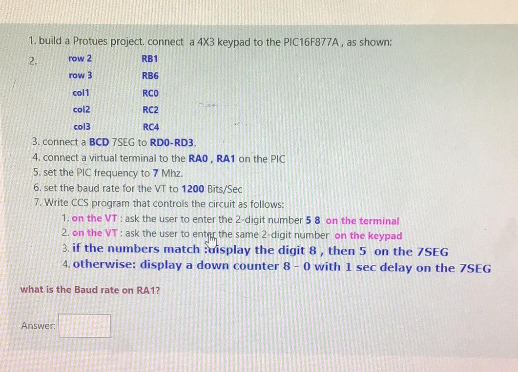 Solved 1. build a Protues project, connect a 4×3 keypad to | Chegg.com