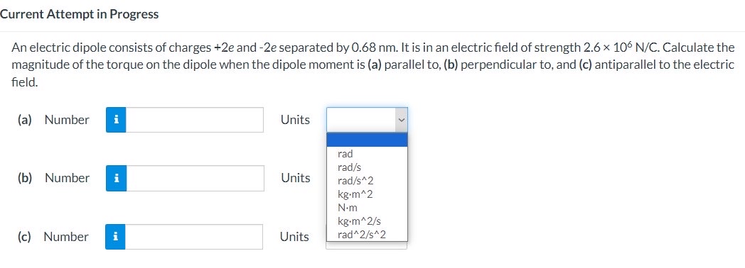 Solved Current Attempt in ProgressAn electric dipole | Chegg.com