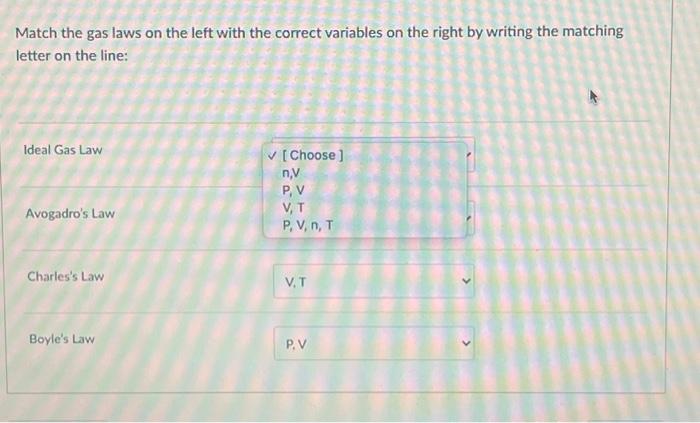 Solved Match the gas laws on the left with the correct | Chegg.com