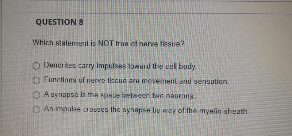 Solved QUESTION 8Which statement is NOT true of nerve | Chegg.com