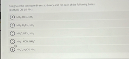 Solved Designate the conjugate Bransted-Lowry acid for each | Chegg.com