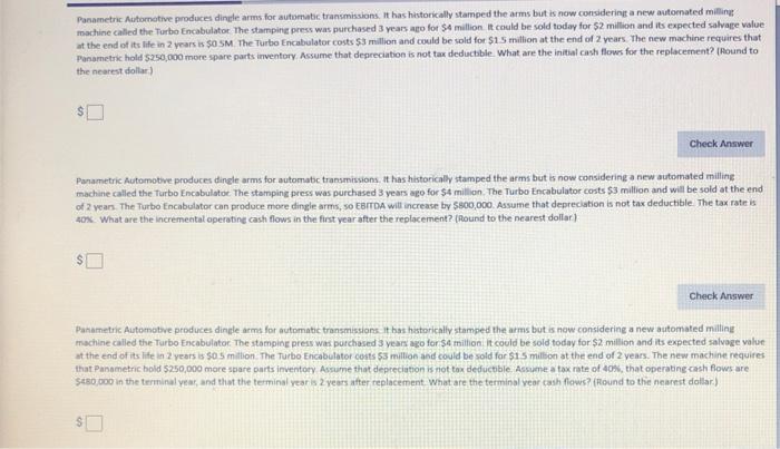 Solved Panametric Automotive produces dingle arms for | Chegg.com