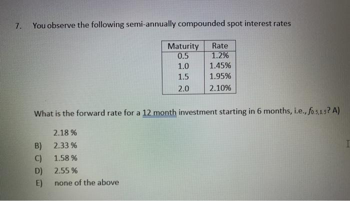 Solved 7. You observe the following semi-annually compounded | Chegg.com