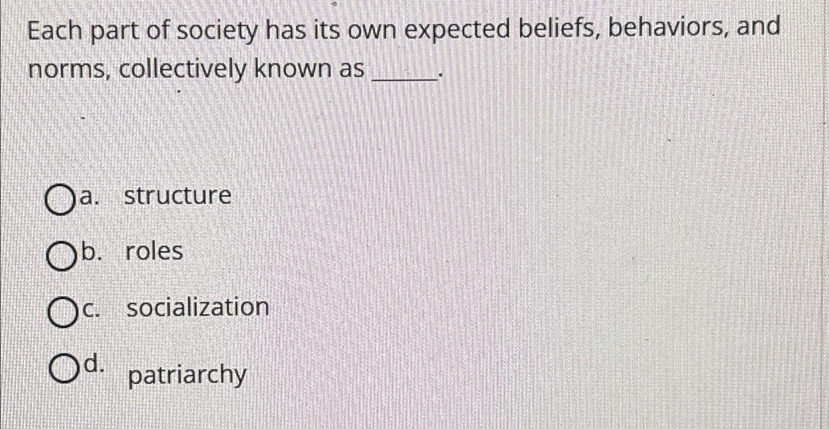 Solved Each part of society has its own expected beliefs, | Chegg.com