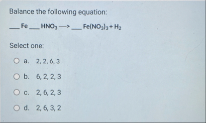 Solved Balance the following equation: ﻿Fe | Chegg.com
