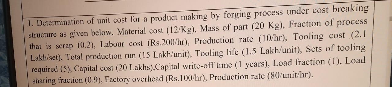 1. Determination of unit cost for a product making by | Chegg.com