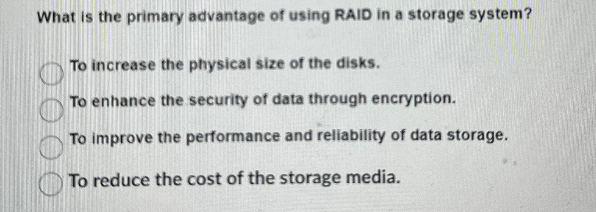 Solved What is the primary advantage of using RAID in a | Chegg.com