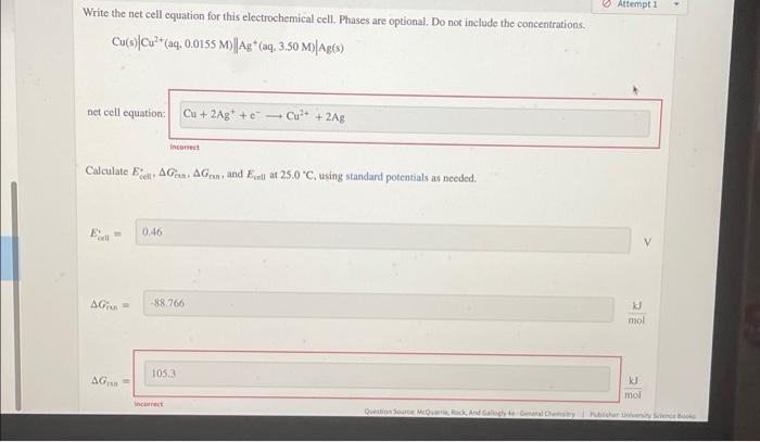 Solved Attempt 1 Write the net cell equation for this | Chegg.com