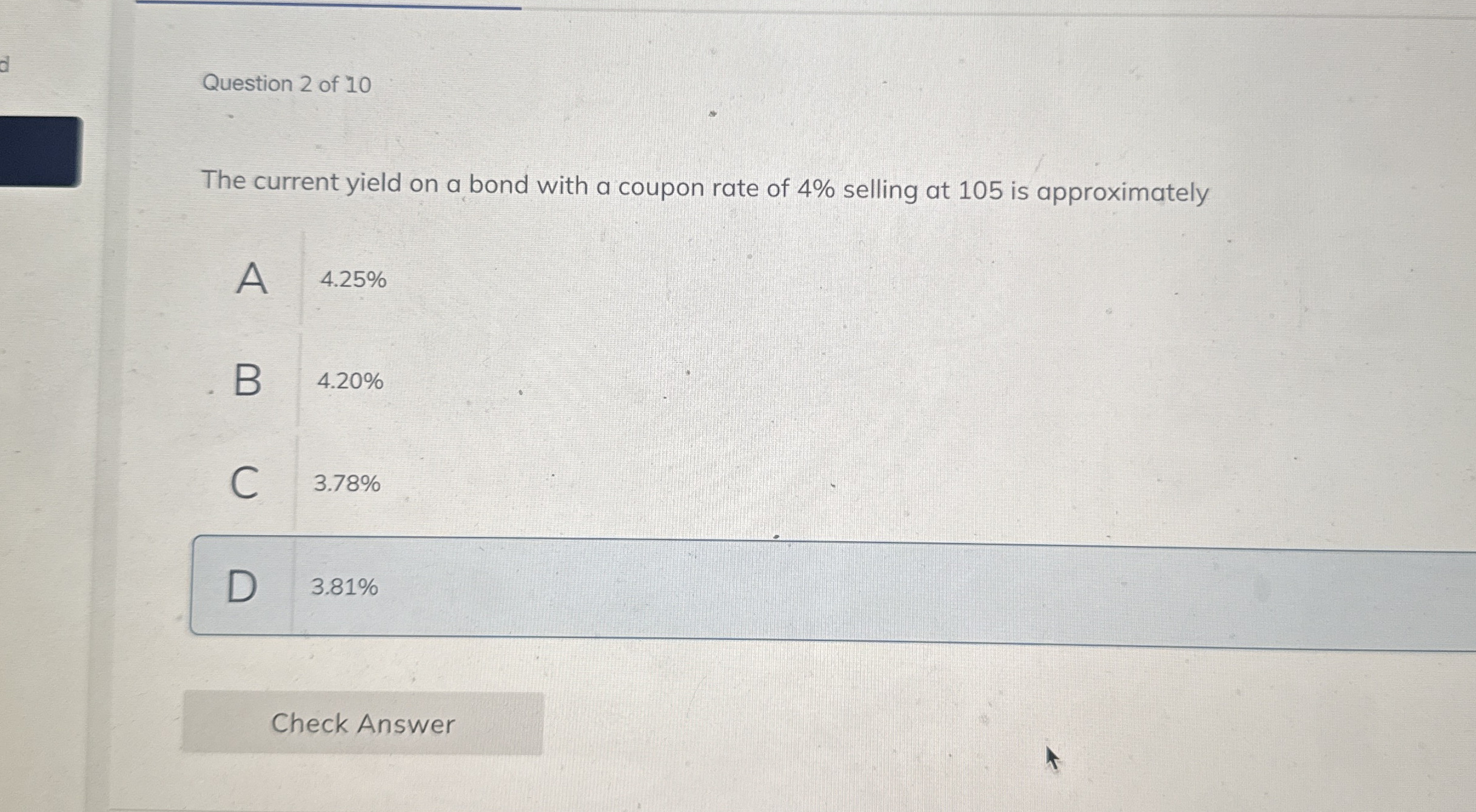 Solved Question 2 ﻿of 10The current yield on a bond with a | Chegg.com
