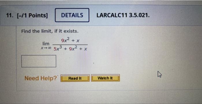 Solved Find the limit, if it exists. limx→∞(1+x6)Find the | Chegg.com