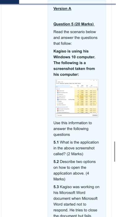 Solved Version A Question 5 (20 Marks) Read the scenario | Chegg.com
