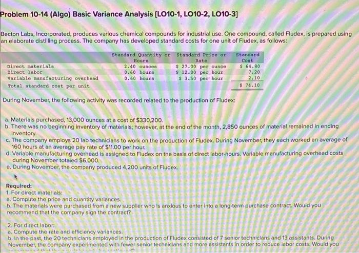 Solved Problem 10-14 (Algo) Basic Variance Analysis (LO10-1, | Chegg.com