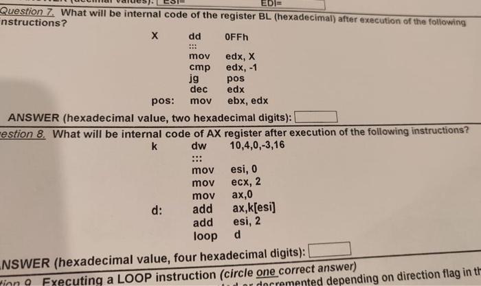 Solved NSWER (hexadecimal value, four hexadecion of correct | Chegg.com