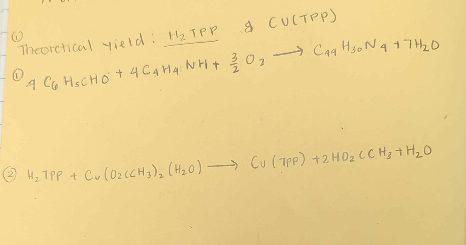 Solved (1) Theoretical yield: H2TPP \& CU(TPP) (1) | Chegg.com