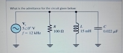 Solved What is the admittance and the impedance for the | Chegg.com