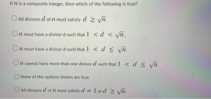 Solved If n is a composite integer, then which of the | Chegg.com