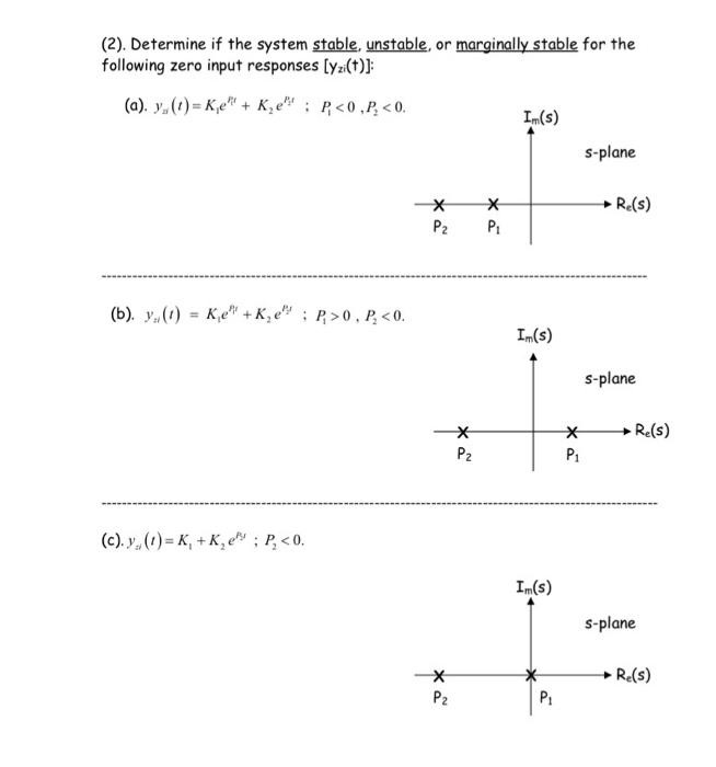 Solved (2). Determine if the system stable, unstable, or | Chegg.com