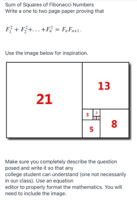 Solved Sum of Squares of Fibonacci Numbers Write a one to | Chegg.com