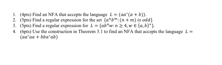 Solved (4pts) ﻿Find an NFA that accepts the language | Chegg.com