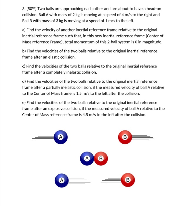 Solved 3. (50%) Two balls are approaching each other and are | Chegg.com