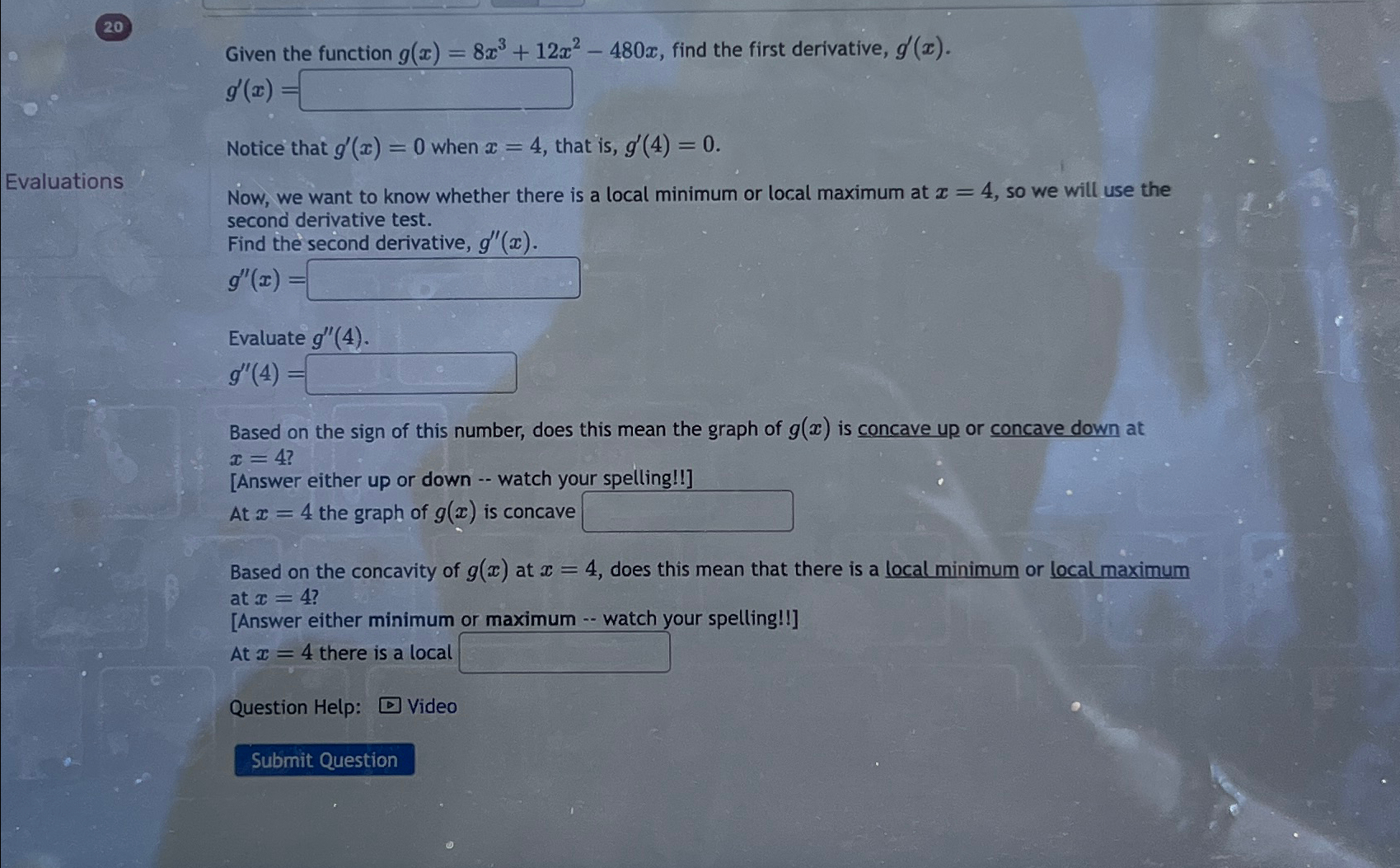 Solved 20Given the function g(x)=8x3+12x2-480x, ﻿find the | Chegg.com
