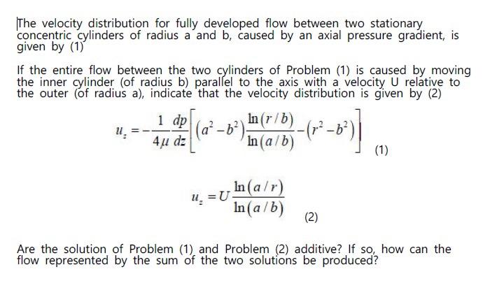 Solved The velocity distribution for fully developed flow | Chegg.com